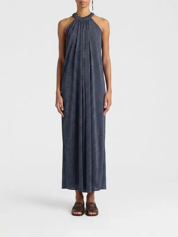 Momoni Yuca Halter Neck Midi Tunic Dress In Viscose Lurex Blend
