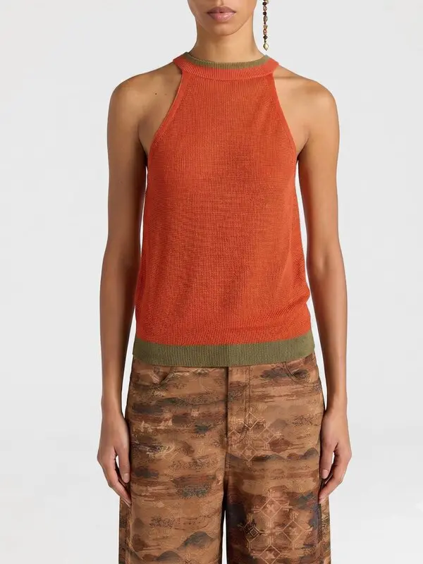 Momoni Cary Halter Neck Knit Top In Linen Blend - Orange