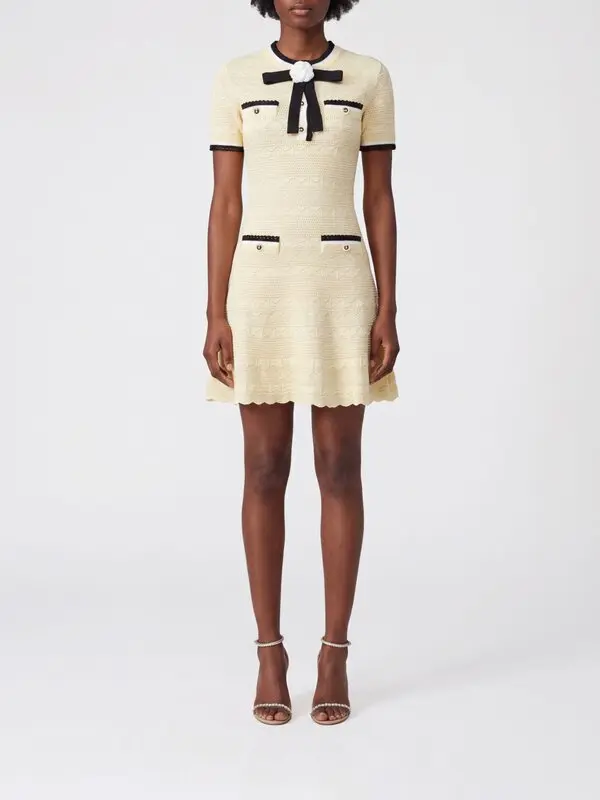 SELF-PORTRAIT Cotton-knit Sheath Mini Dress With Bow Detail
