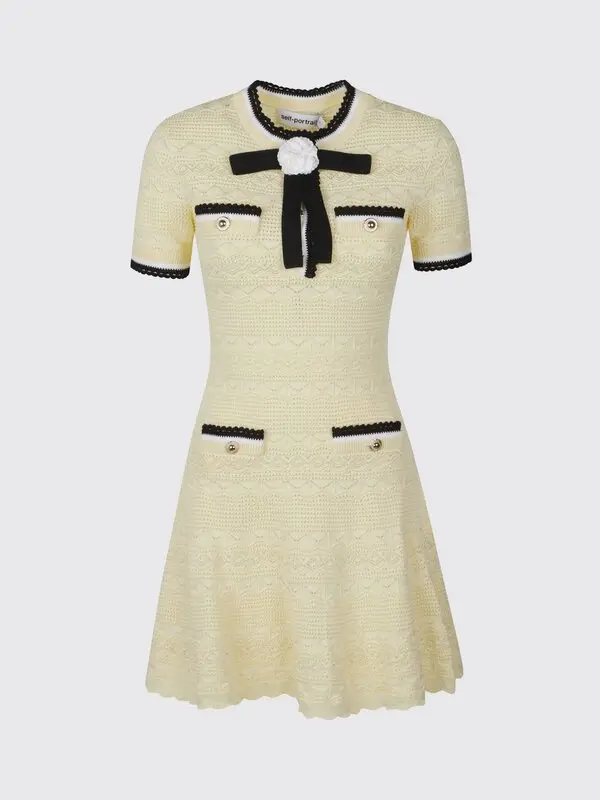 SELF-PORTRAIT Cotton-knit Sheath Mini Dress With Bow Detail