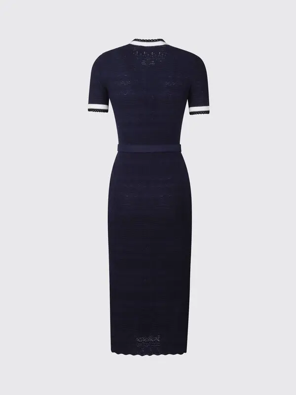SELF-PORTRAIT Slim Fit Mini Knit Dress In Cotton Blend With Bow And Belt