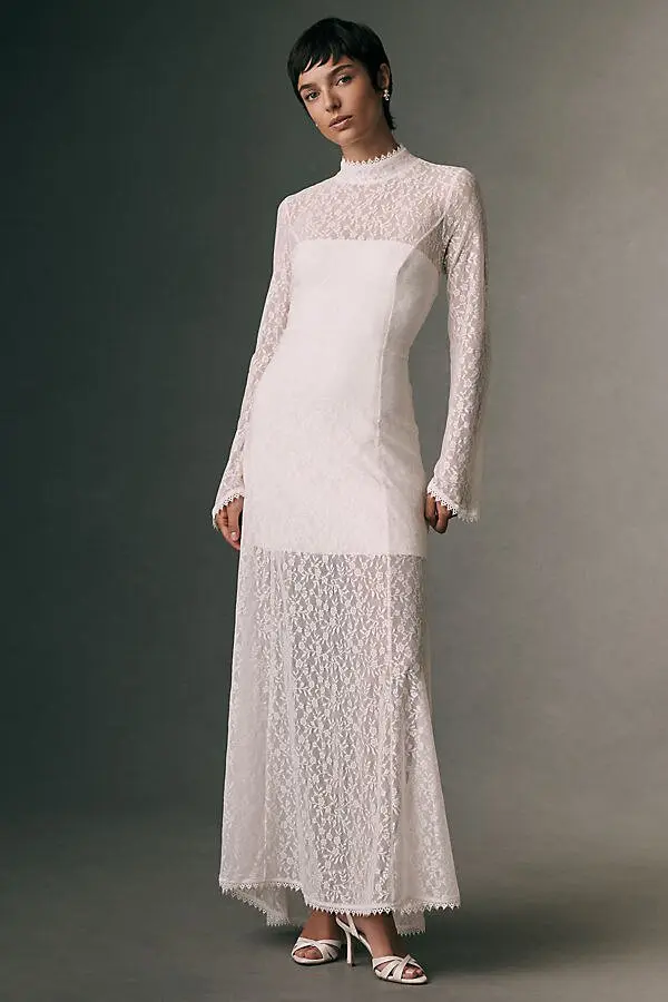 Bhldn Long-sleeve Lace Maxi Dress With Bell Sleeves