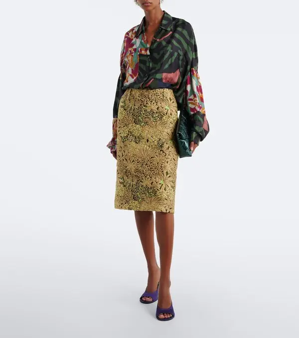 Dries Van Noten Floral Jacquard Midi Skirt