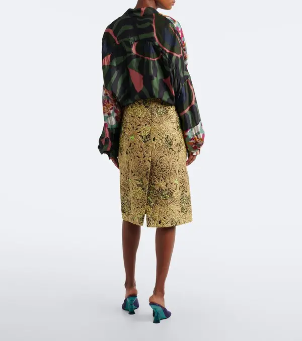 Dries Van Noten Floral Jacquard Midi Skirt