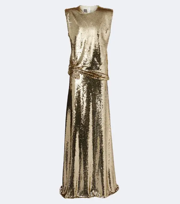 Monique Lhuillier Sequined Embellished Gathered Gown