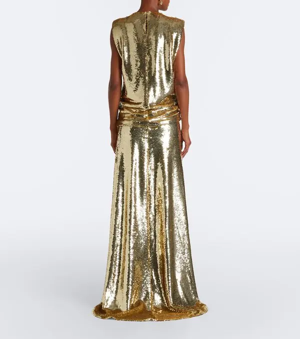 Monique Lhuillier Sequined Embellished Gathered Gown