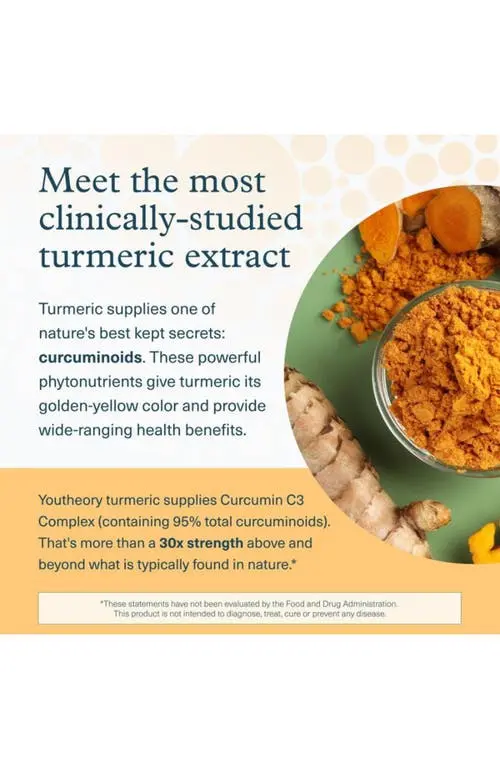 YOUTHEORY Turmeric Extra Strength 1000mg Muscle Joint Support Supplement 180 Veg Capsules