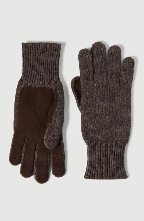 Brunello Cucinelli Cashmere Knit Gloves With Suede Palm - Brown