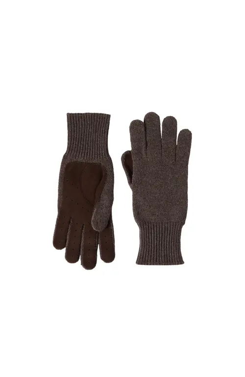 Brunello Cucinelli Cashmere Knit Gloves With Suede Palm - Brown