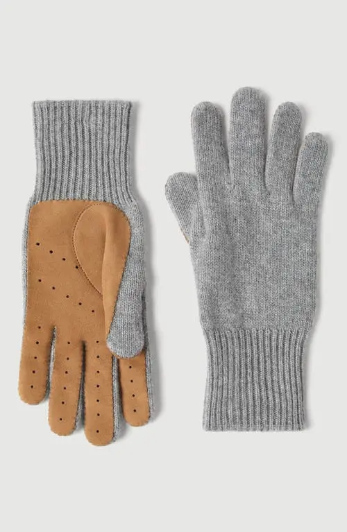 Brunello Cucinelli Cashmere Knit Gloves With Suede Palm - Light Grey