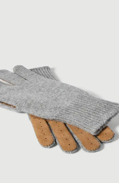 Brunello Cucinelli Cashmere Knit Gloves With Suede Palm - Light Grey
