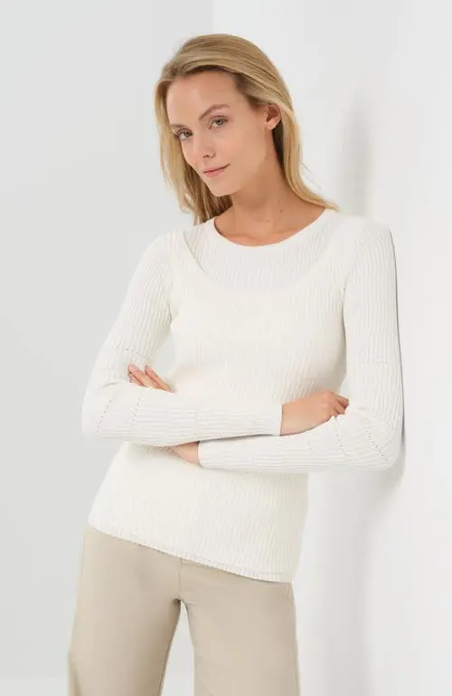 Anatomie Kris Double Collared Rib Pointelle Texture Sweater