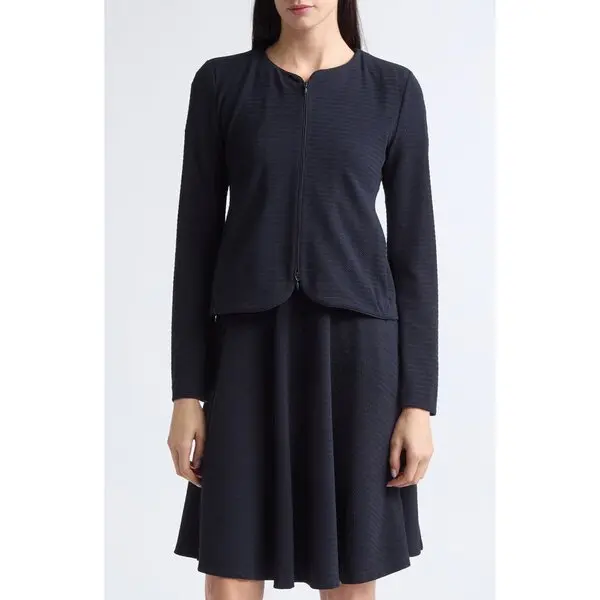 Emporio Armani Zip-front Collarless Textured Jacket - Navy