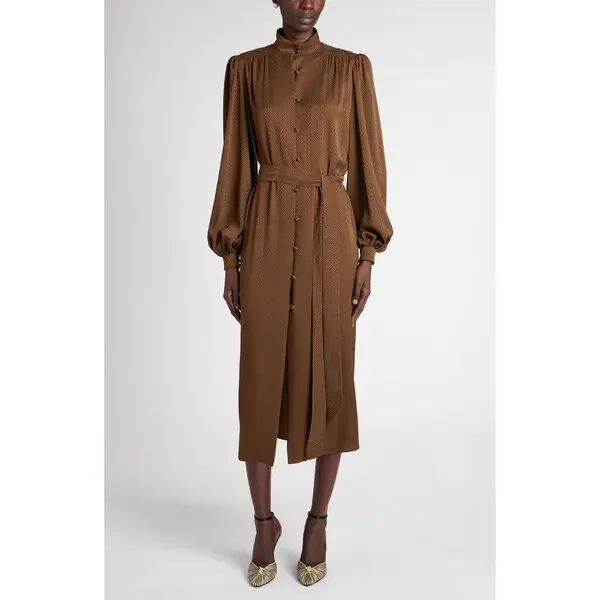 Valentino Garavani Mossi Jacquard Silk Midi Dress - Brown
