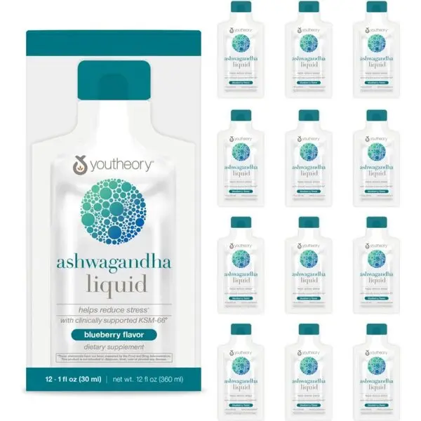 YOUTHEORY Ashwagandha Liquid Stress Relief Supplement Ksm-66 12 Packets - None