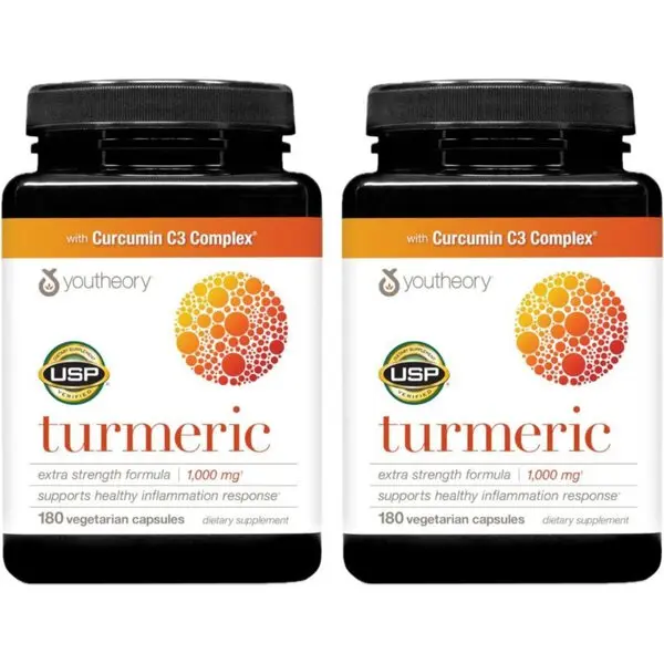 YOUTHEORY Extra Strength Turmeric Curcumin Supplement 1000 Mg 180 Vegetarian Capsules - None