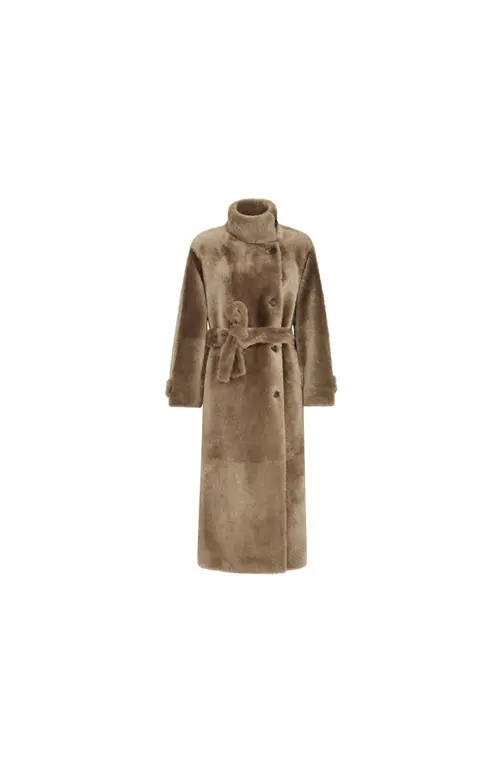 Brunello Cucinelli Shearling Coat With Belt And Monili