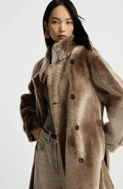 Brunello Cucinelli Shearling Coat With Belt And Monili