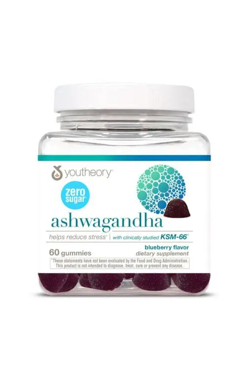 YOUTHEORY Organic Ashwagandha Stress Relief Gummies Blueberry 60 Vegan Gummies - None