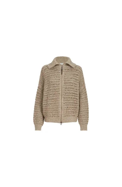 Brunello Cucinelli Virgin Wool And Cashmere Sequin Net Cardigan - Light Brown