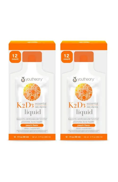 YOUTHEORY K2 And D3 Daily Vitamin Supplement Liquid Peach Flavor 1oz - None