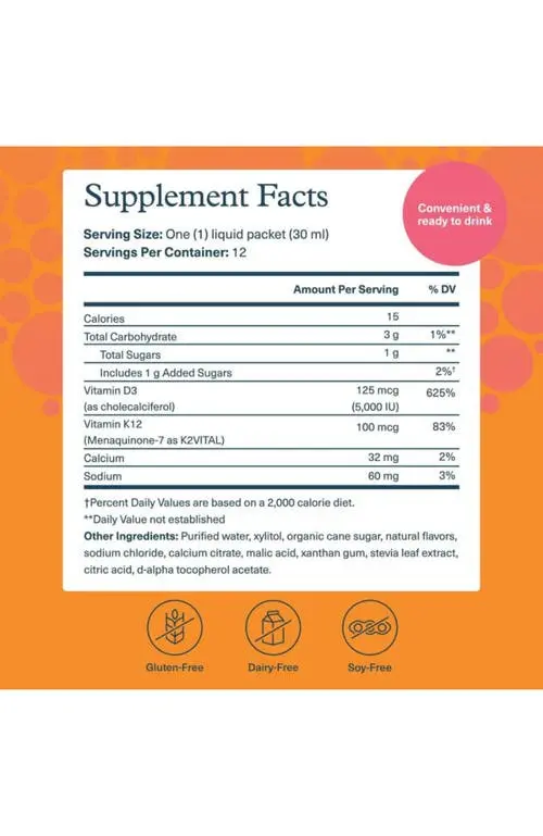 YOUTHEORY K2 And D3 Daily Vitamin Supplement Liquid Peach Flavor 1oz