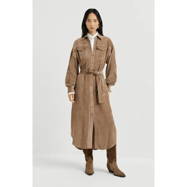 Brunello Cucinelli Fluid Corduroy Shirt Dress - Cappuccino