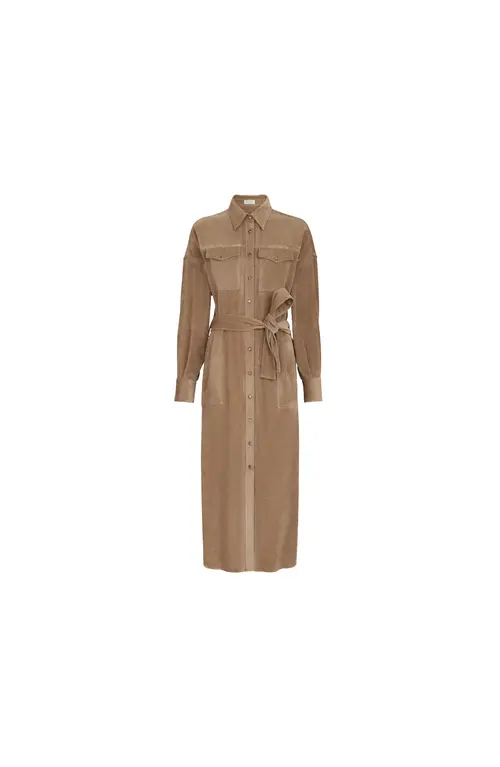 Brunello Cucinelli Fluid Corduroy Shirt Dress - Cappuccino