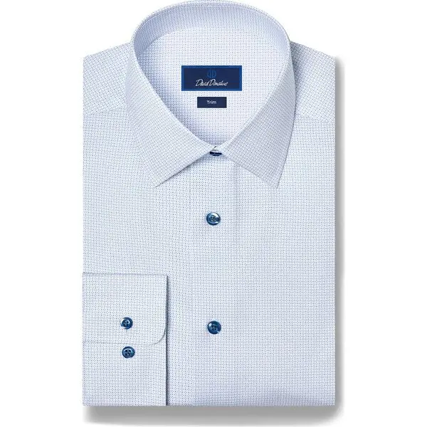 David Donahue Trim Fit Micro Geometric Stretch Dress Shirt