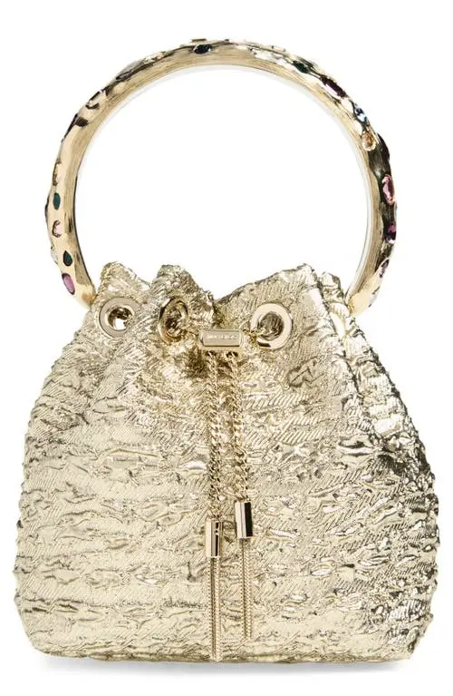 JIMMY CHOO Bon Bon Puckered Metallic Jacquard Top Handle Bag