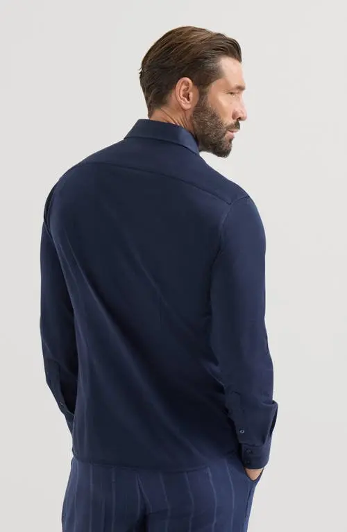 Brunello Cucinelli Cotton Piqué Shirt With Spread Collar - Navy Blue