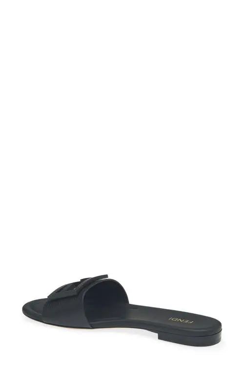Fendi Baguette Leather Slide Sandals - Nero Black