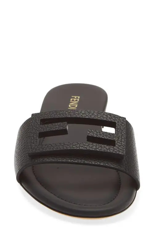 Fendi Baguette Leather Slide Sandals - Nero Black