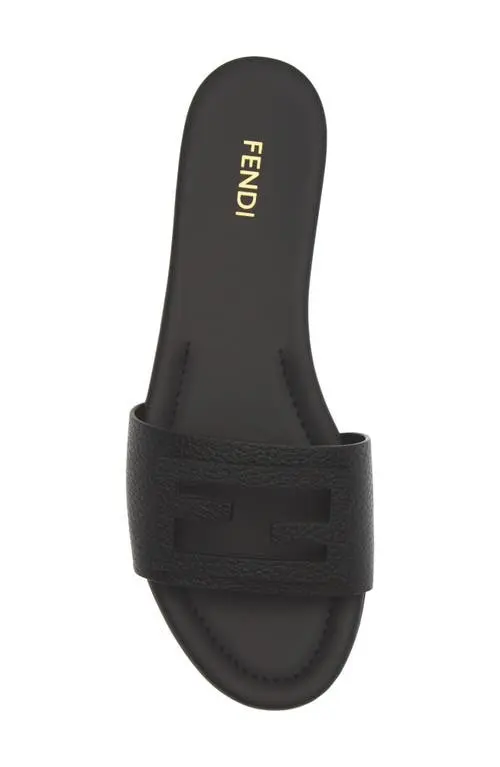 Fendi Baguette Leather Slide Sandals - Nero Black
