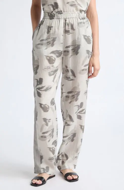 Emporio Armani Patterned Linen Wide-leg Pants - Light Grey