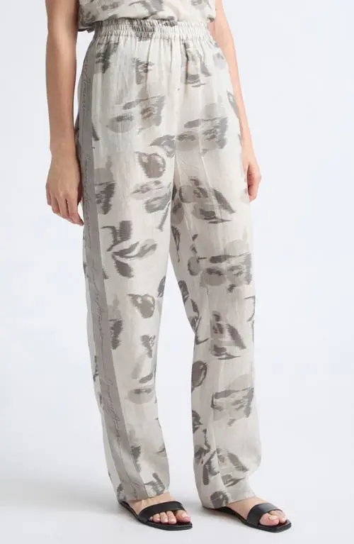 Emporio Armani Patterned Linen Wide-leg Pants - Light Grey