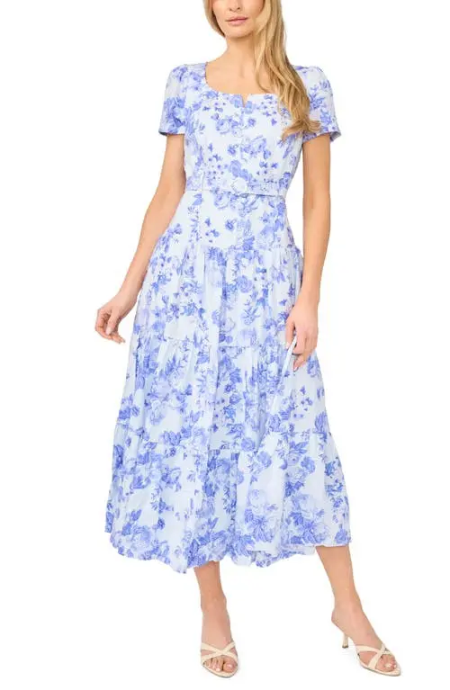 CECE DUPRAZ Floral Print Notched Neck Tiered Maxi Dress - Frshlavender