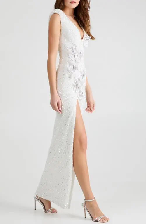 HELSI Gabriella Sequin Floral Appliqué Sleeveless Gown - Off White