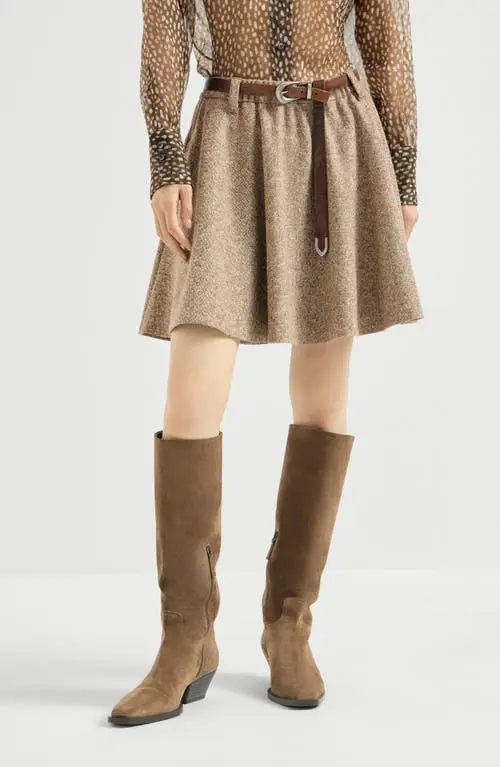 Brunello Cucinelli Virgin Wool Donegal Mini Circle Skirt With Monili