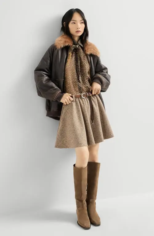 Brunello Cucinelli Virgin Wool Donegal Mini Circle Skirt With Monili