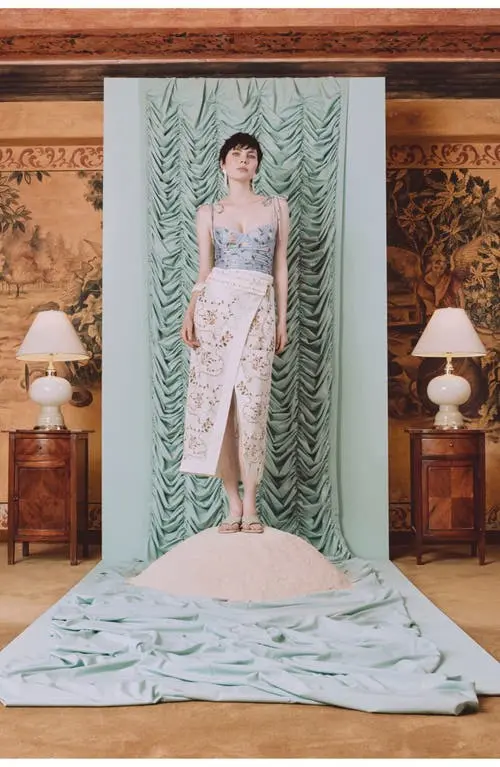 Agua Bendita Tierra Navegante Floral Linen Midi Pareo Skirt