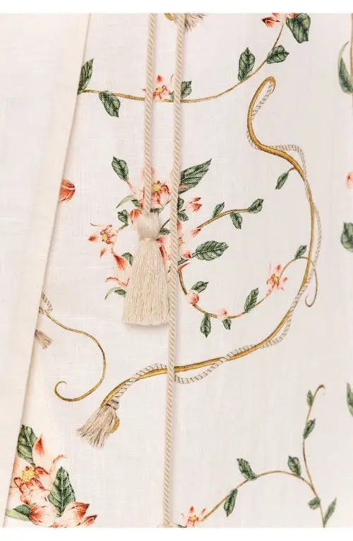 Agua Bendita Tierra Navegante Floral Linen Midi Pareo Skirt