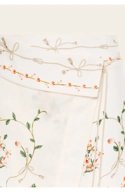 Agua Bendita Tierra Navegante Floral Linen Midi Pareo Skirt