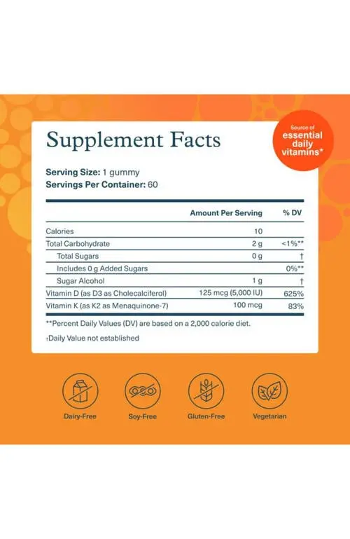 YOUTHEORY K2d3 Bone Heart Health Support Vegetarian Gummies 60 Vegetarian Gummies