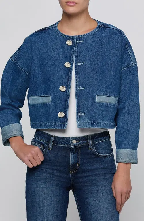 L'Agence Verona Collarless Cropped Denim Jacket