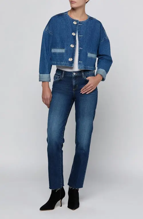 L'Agence Verona Collarless Cropped Denim Jacket