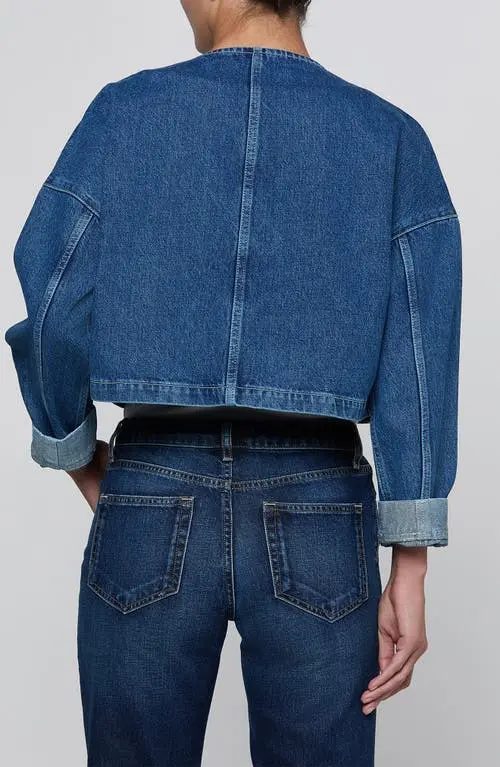 L'Agence Verona Collarless Cropped Denim Jacket