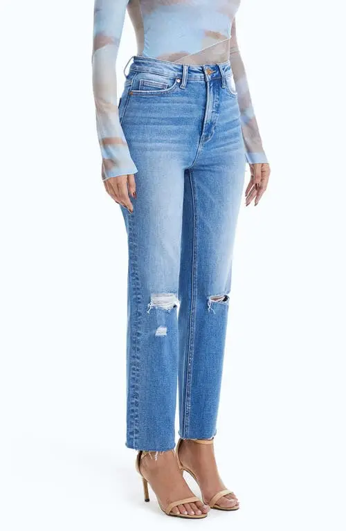 BAYEAS High Waist Raw Hem Ripped Straight Leg Jeans