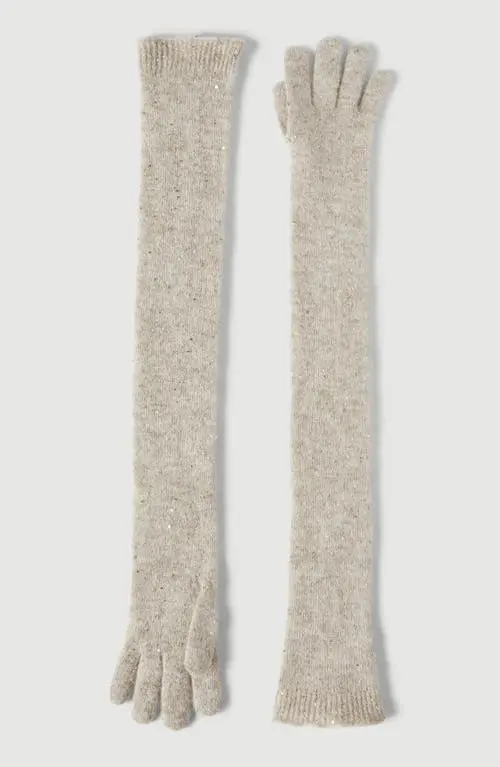 Brunello Cucinelli Lace Flowers Knit Long Gloves In Sparkling Mohair And Virgin Wool - Buff