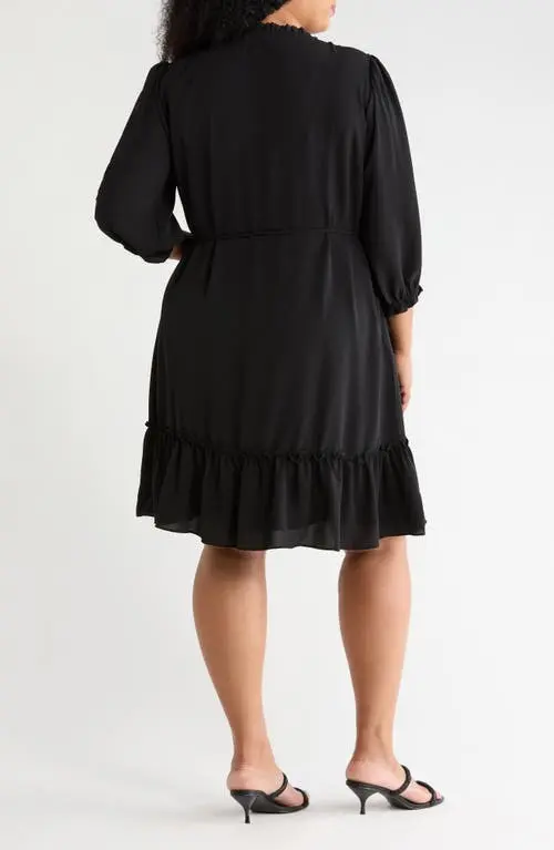 CECE DUPRAZ Ruffled V-neck Button-up Dress - Rich Black